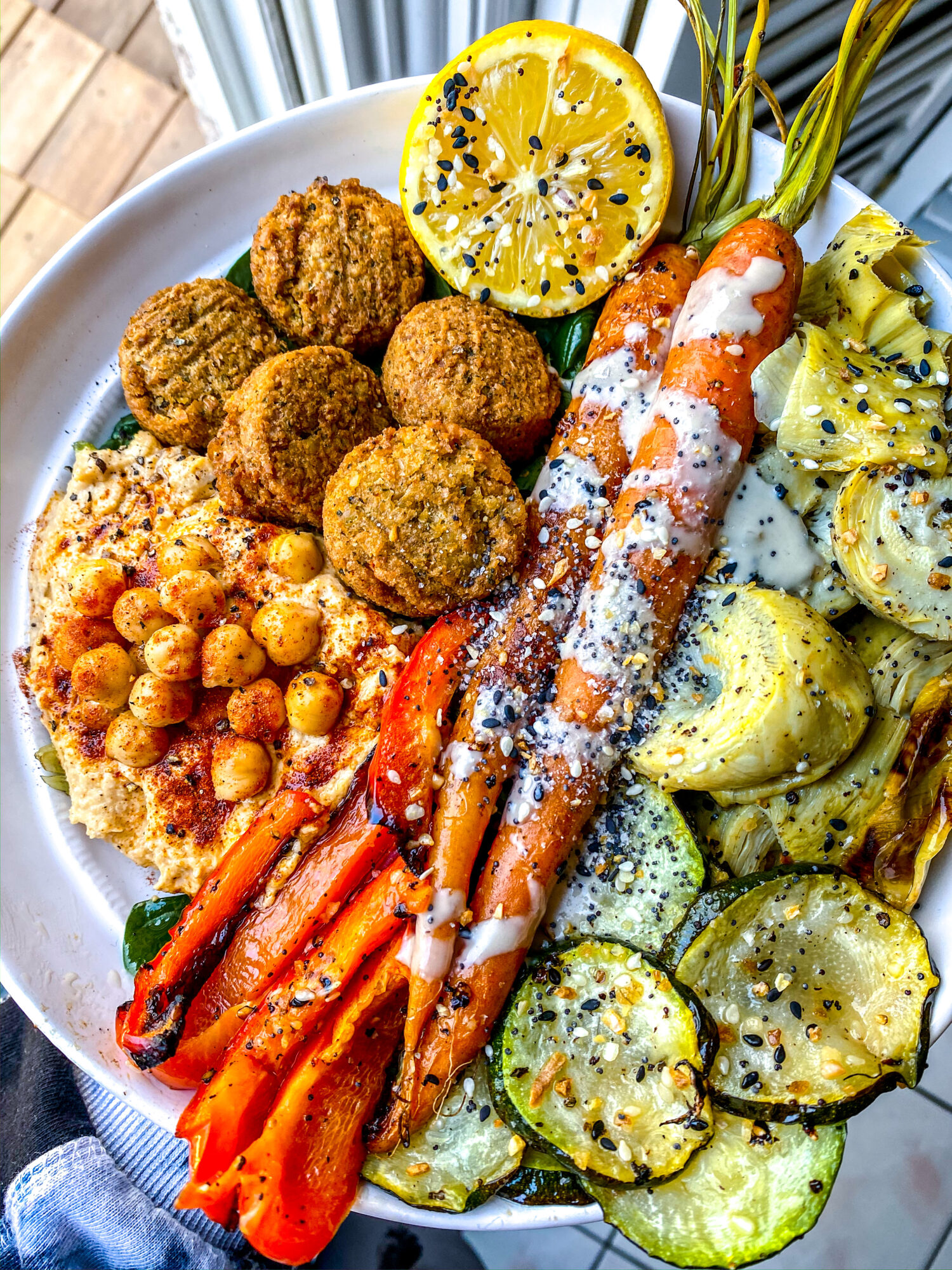Falafel Bowl with Homemade Hummus, Tahini, Glazed Carrots + Roasted ...